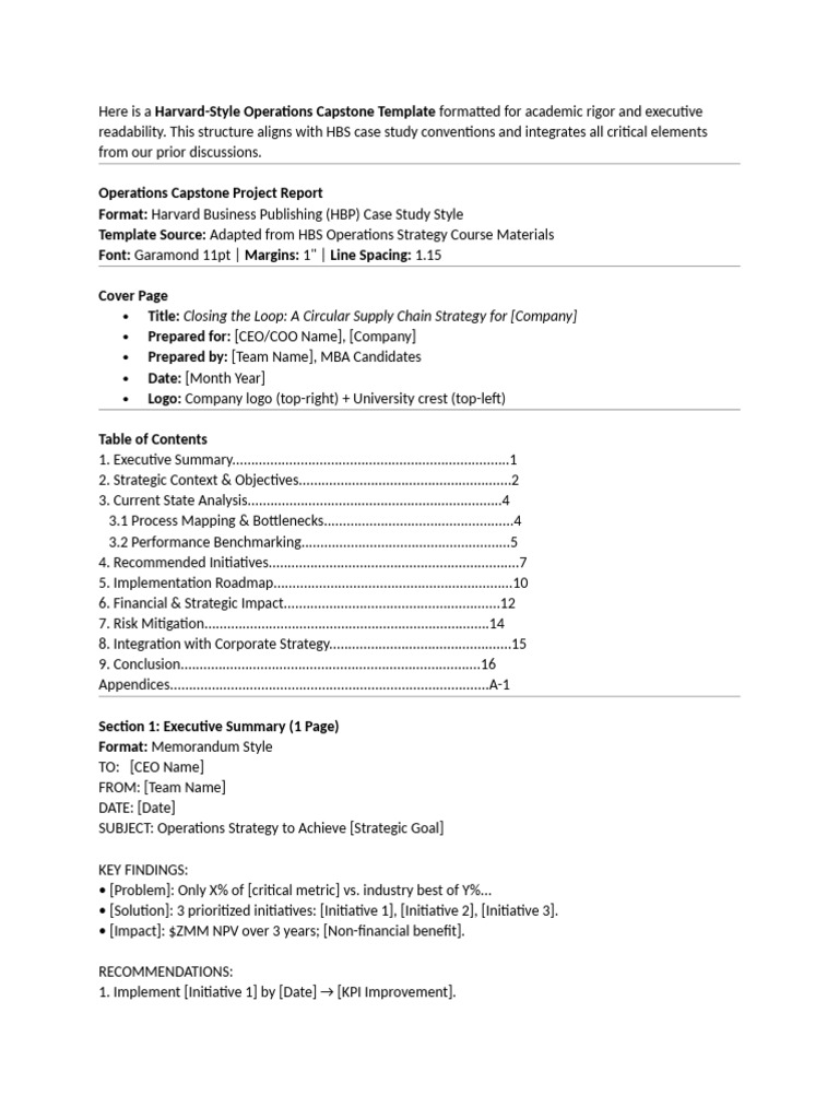 Harvard Operations Capstone Template | PDF | Net Present Value | Recycling