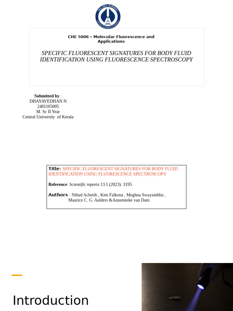 Specific Fluorescent Signatures For Body Fluid Identification Using ...