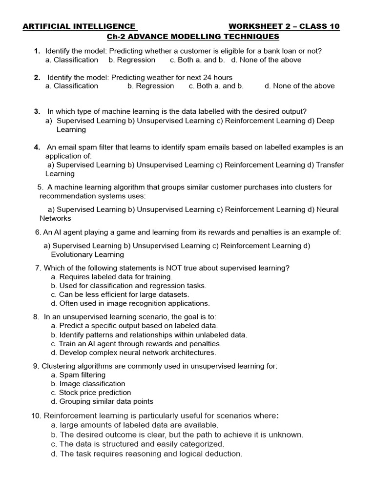 Worksheet ch2 | PDF | Machine Learning | Artificial Intelligence