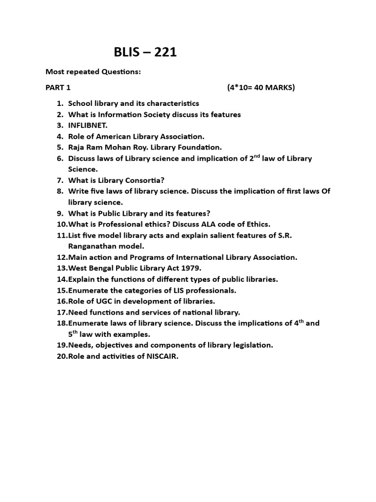 BLIS-221 Listed Questions | PDF