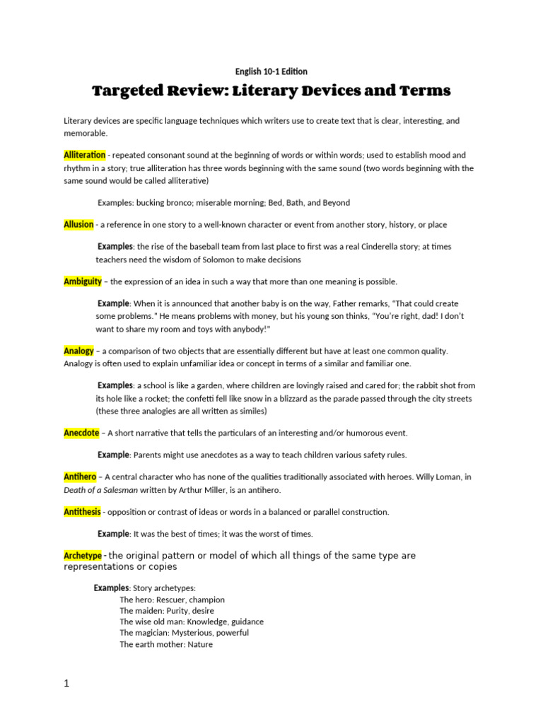 Literary Devices and Terms Guide | PDF | Poetry | Narration