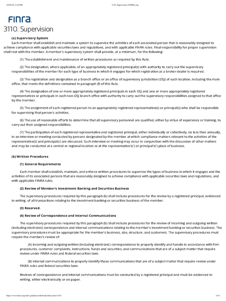 3110. Supervision _ FINRA.org | PDF | Financial Industry Regulatory ...