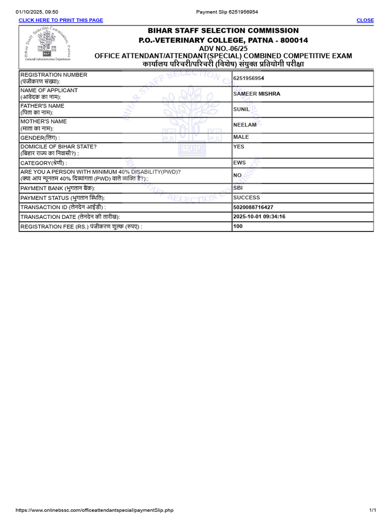 Payment Slip 6251956954 SAMEER | PDF