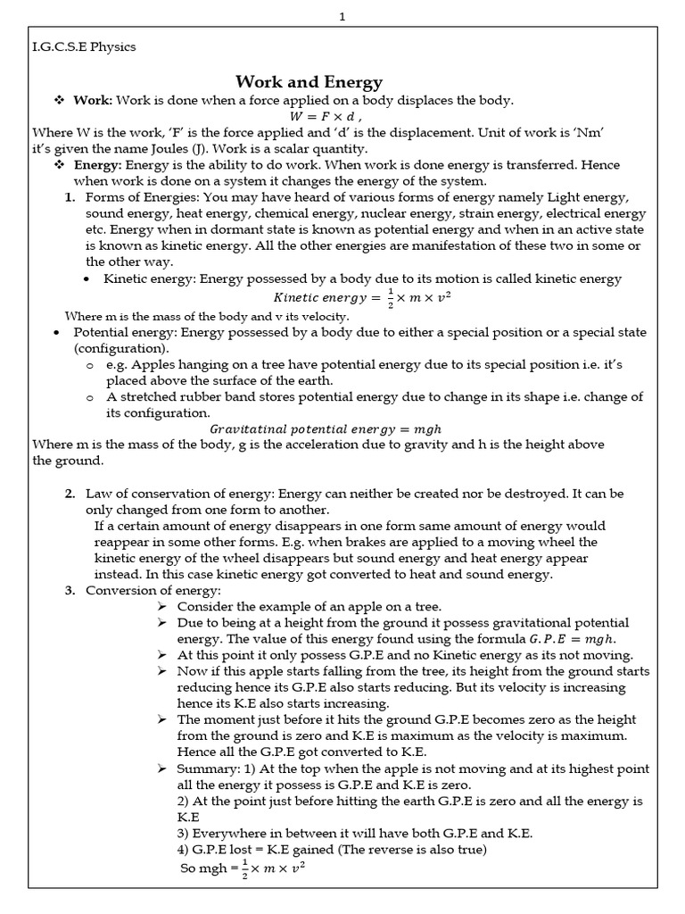 IGCSE Physics: Work and Energy Concepts | PDF | Energy Development ...