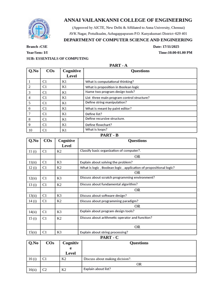Eoc Model Cse | PDF | Mathematics | Software Engineering
