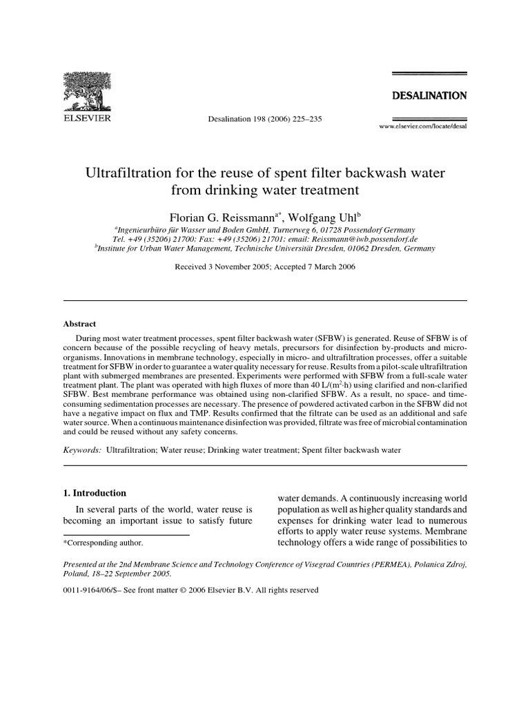 Ultrafiltration of Spent Filter Backwash Water | PDF | Water ...