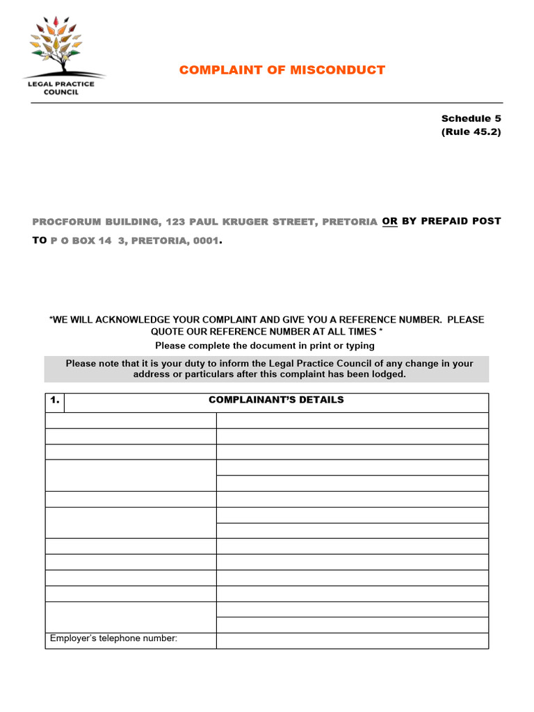 GP Complaint Submission Form | PDF | Lawyer | Common Law