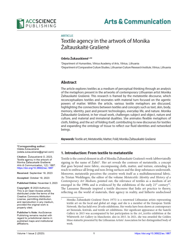 Textile Agency in the Artwork of Monika Žaltauskaitė Grašienė | PDF | Textiles | Weaving