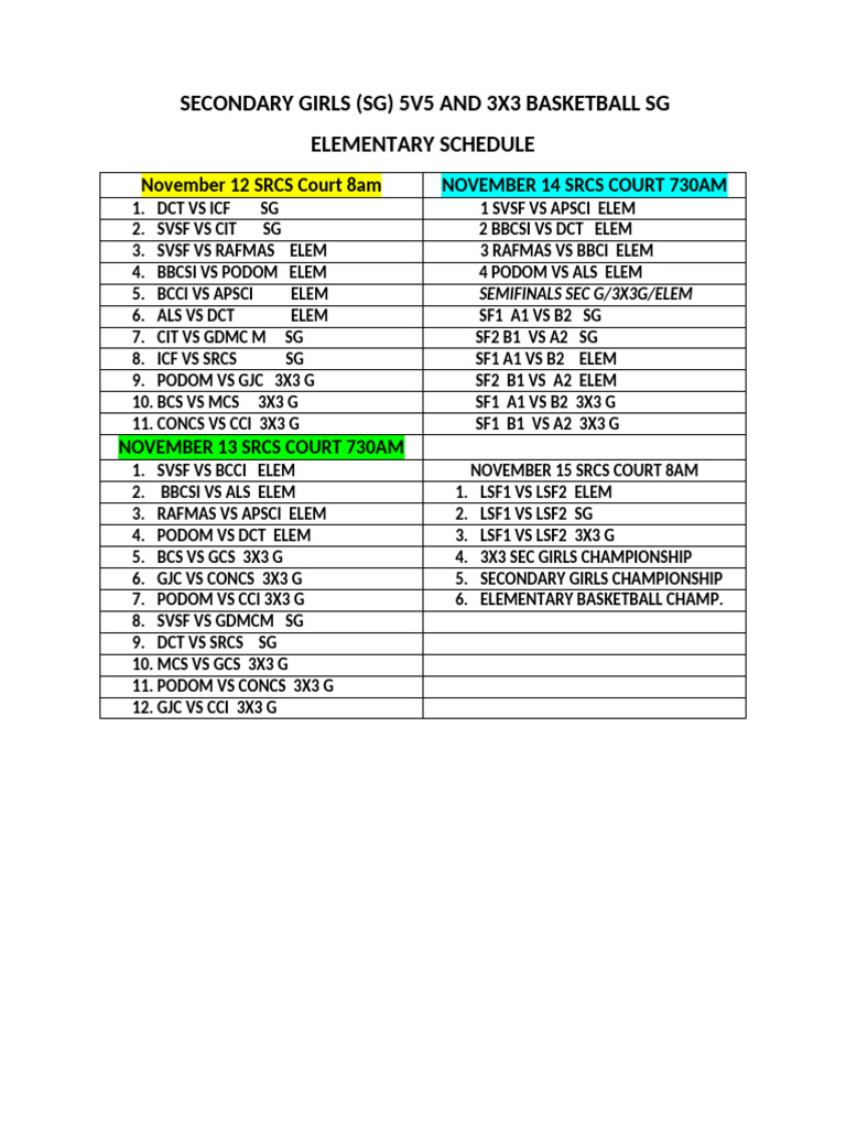 Secondary and Elementary Basketball Schedule | PDF | Sports | Indoor Sports