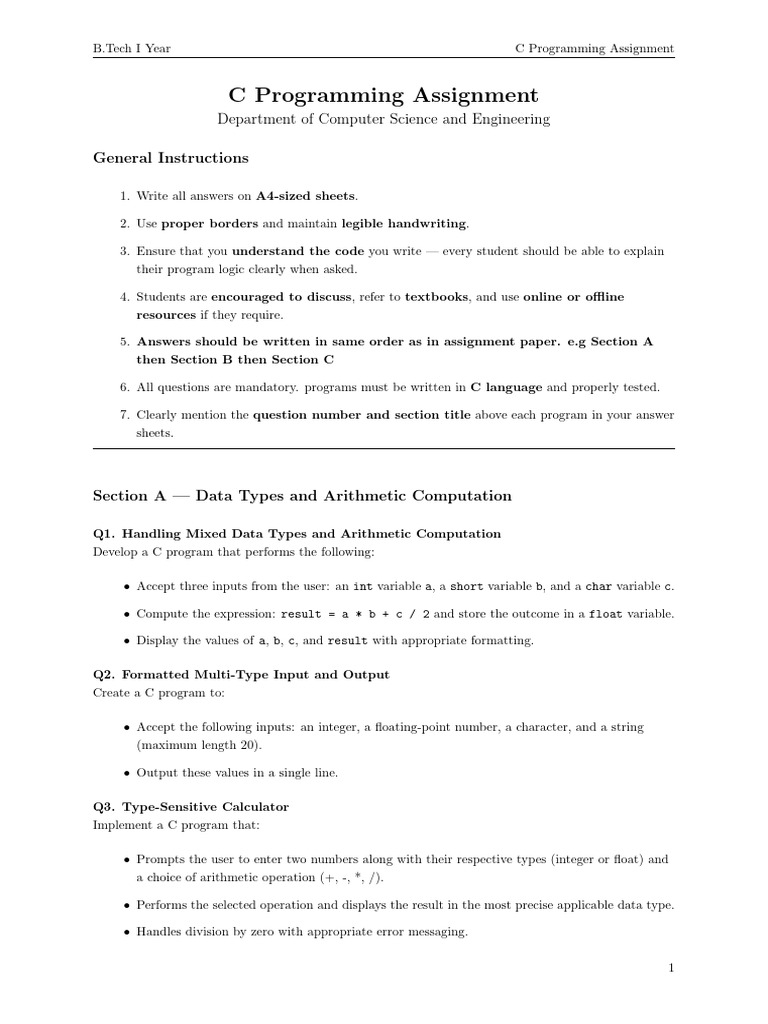 Assignment On C Programming | PDF | Computer Program | Programming
