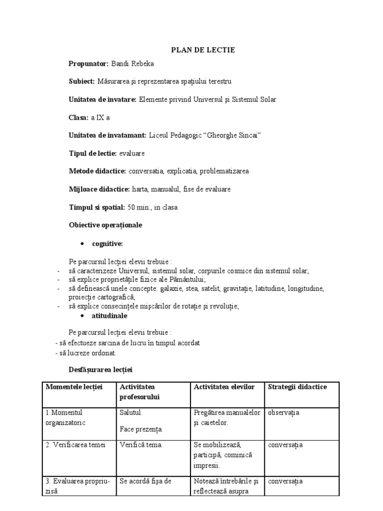 Plan de Lectie - Evaluare | PDF