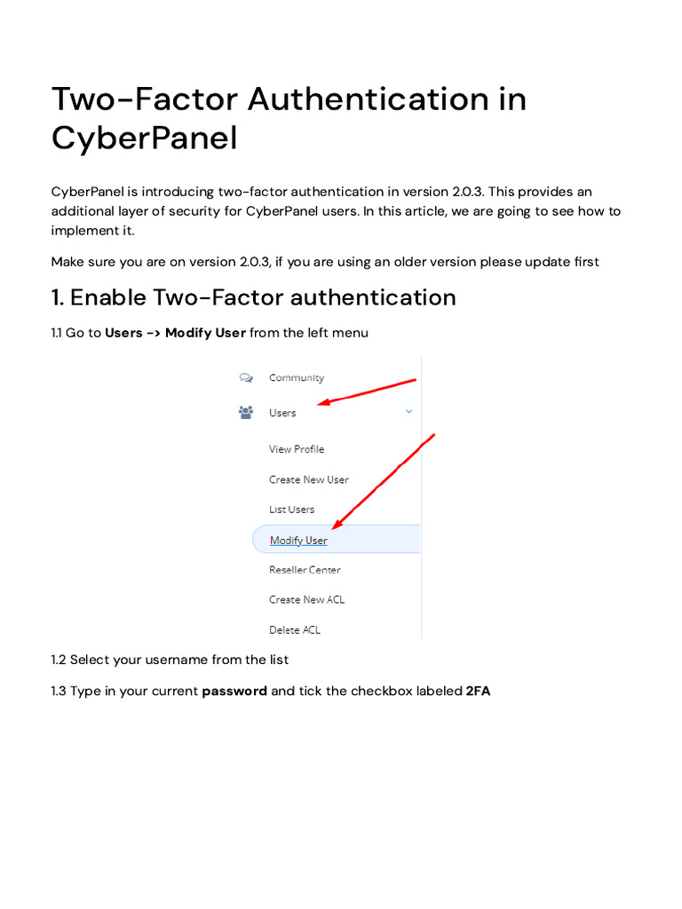 Two-Factor Authentication in CyberPanel - Knowledge Base | PDF