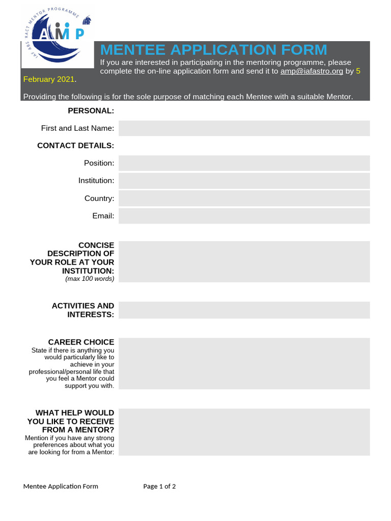 Mentee Application Form 2021 v2 | PDF