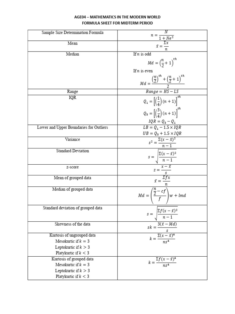 Midterm Formula Sheet | PDF | Probability Theory | Statistical Theory