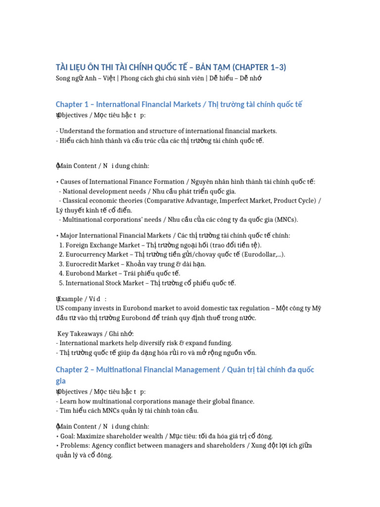 Tai Lieu On Thi Tai Chinh Quoc Te Ban Tam Ch1-3 | PDF