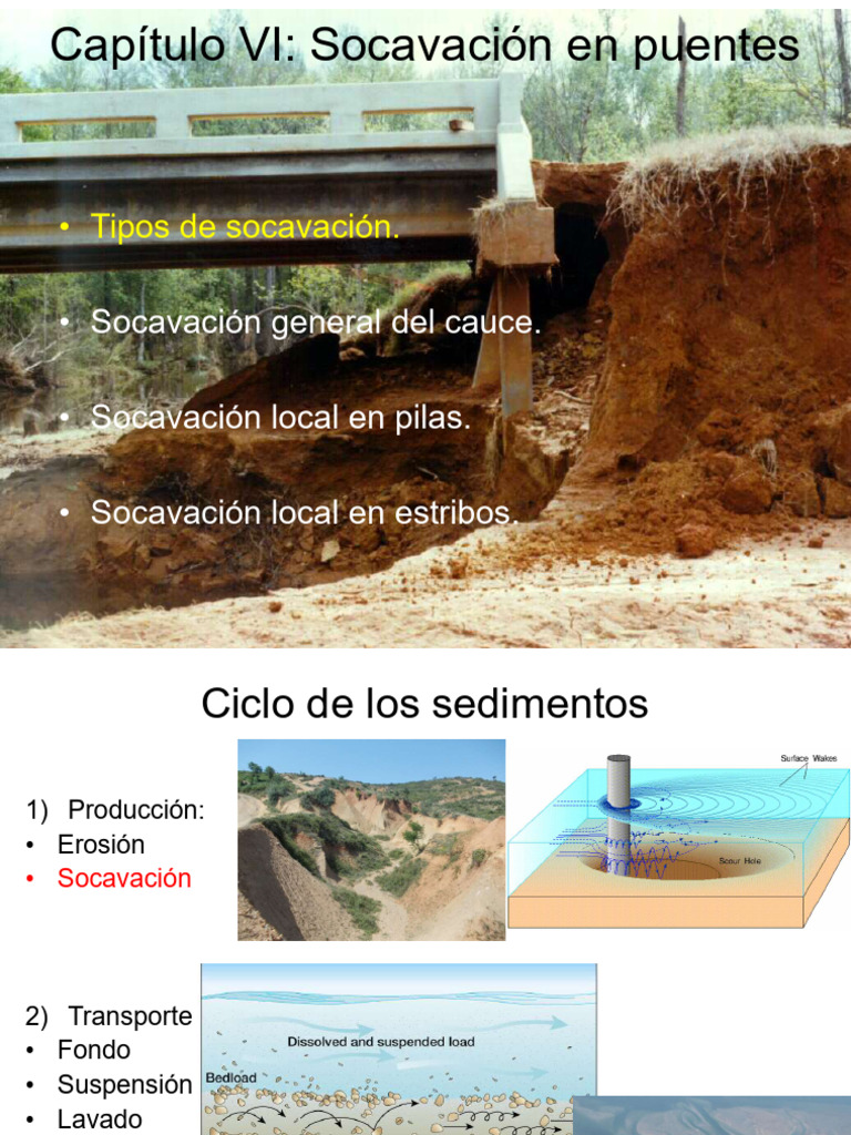 Tipos y Efectos de Socavación en Puentes | PDF | Erosión | Sedimentación