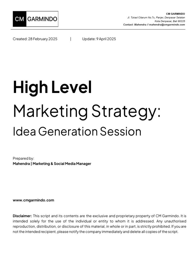 APRIL 10 - High Level Marketing Strategy - Idea Generation Session ...