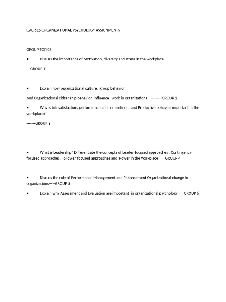 Gac 615 Organizational Psychology Assignments 2025 2026 | PDF
