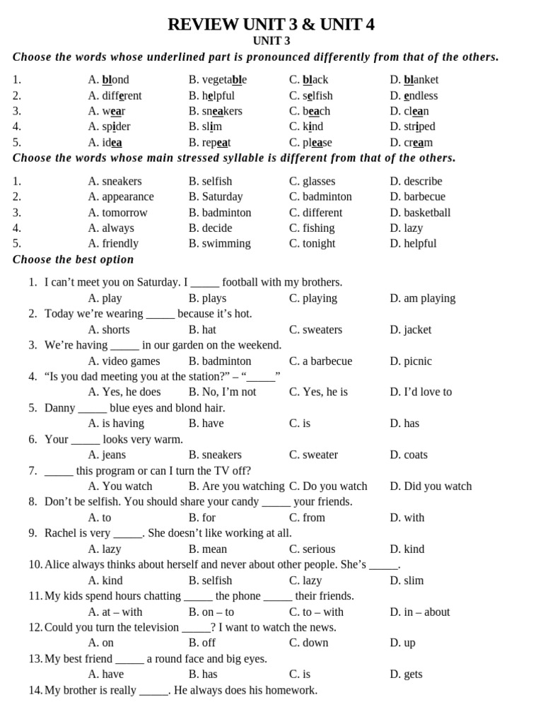 REVIEW UNIT 3+4 | PDF
