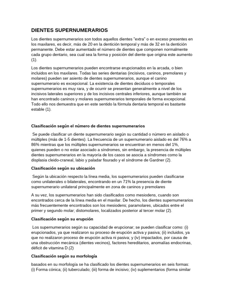 Dientes Supernumerarios: Clasificación y Tratamiento | PDF | Diente ...