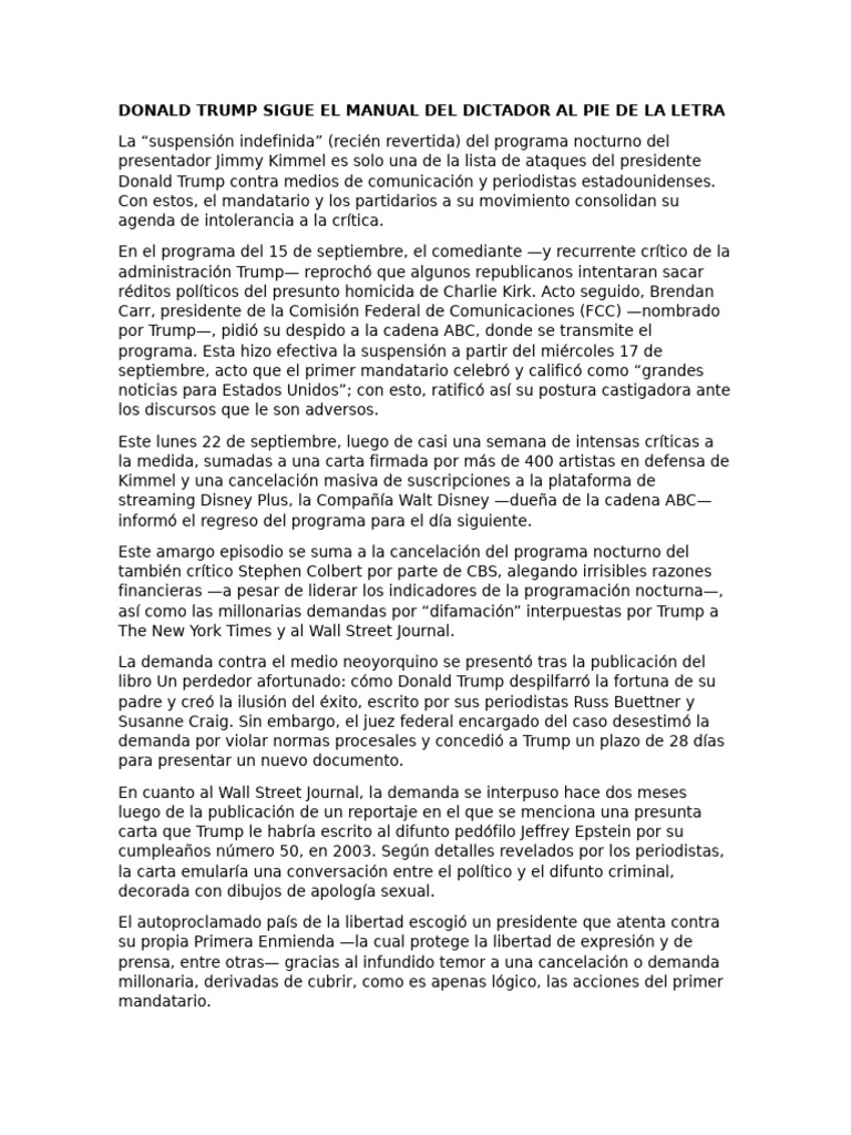 Donald Trump Sigue El Manual Del Dictador Al Pie de La Letra | PDF ...