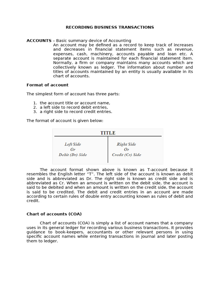 Understanding Business Accounts and COA | PDF | Debits And Credits ...