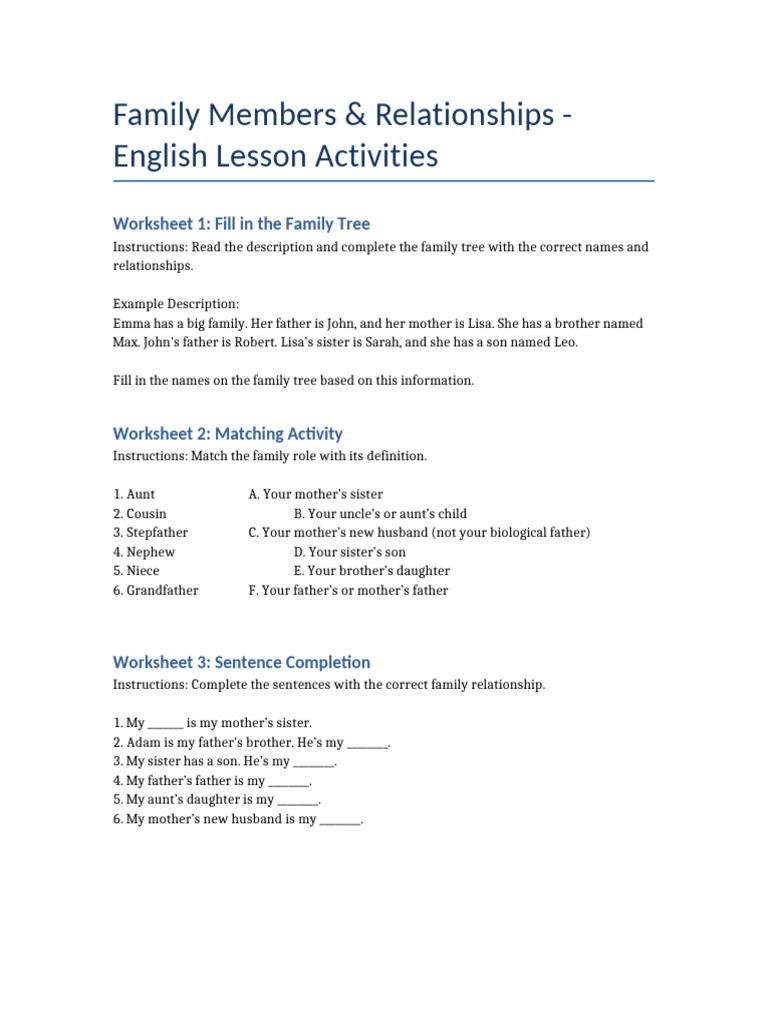 Family Members Lesson Activities | PDF