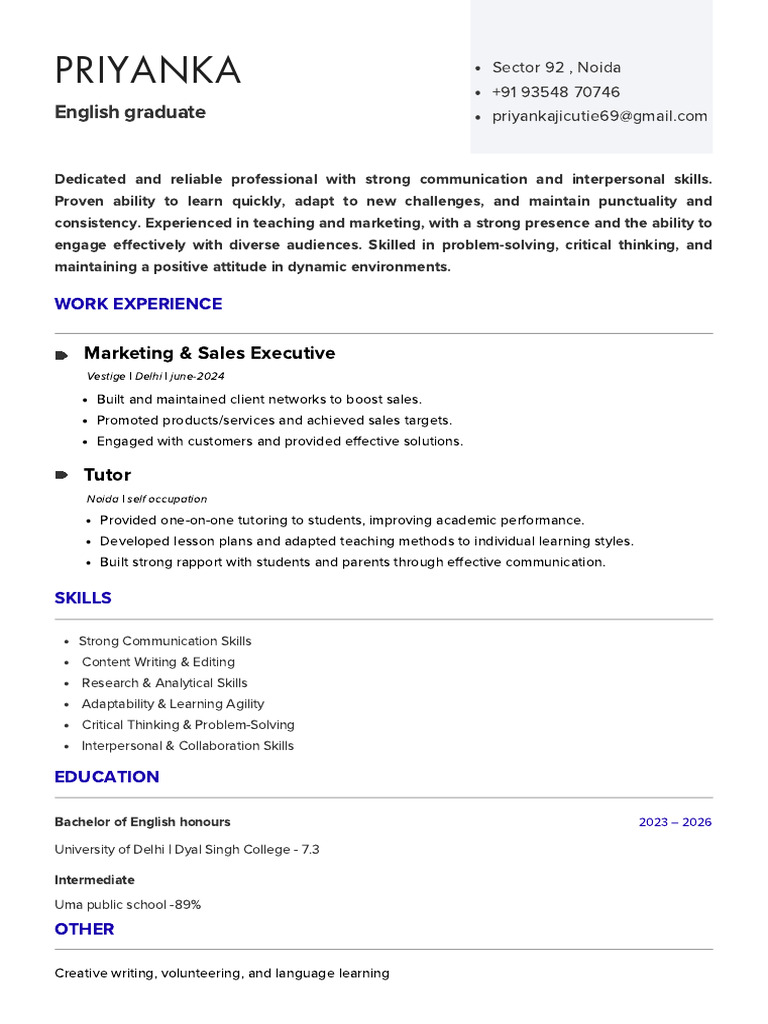 English Graduate with Teaching & Marketing Skills | PDF