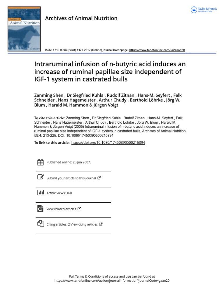 Shen-2005-Intraruminal Infusion of N-Butyric A | PDF | Insulin Like ...