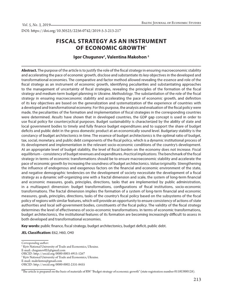 Fiscal Strategy for Economic Growth | PDF | Fiscal Policy | Government ...