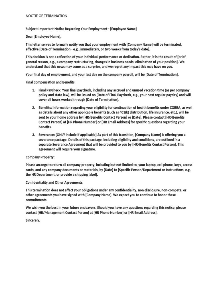 Employment Termination Notice Template | PDF | Employment | Paycheck