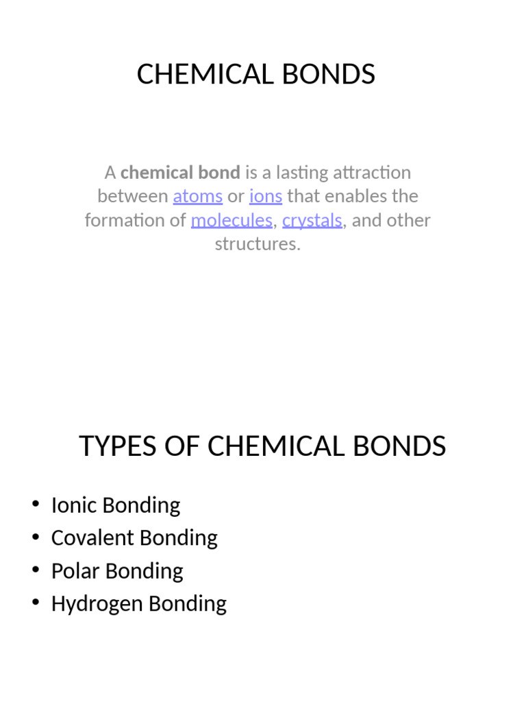 Types of Chemical Bonds Explained | PDF