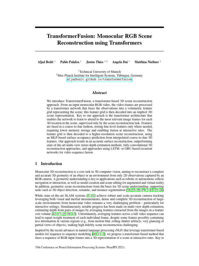 Transformer Fusion | PDF | Computer Vision | 3 D Computer Graphics