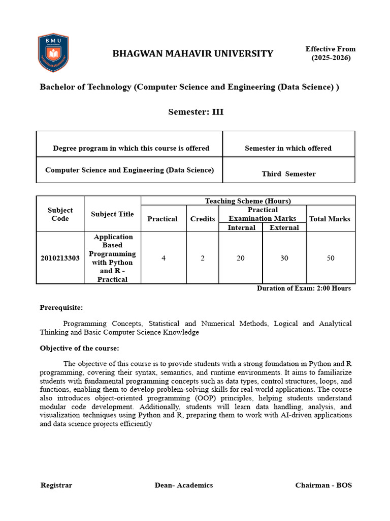 Data Sciene - 2010213303 - Application Based Programming With Python and R - Practical | PDF ...