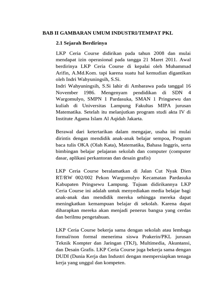Bab II Laporan Pkl | PDF