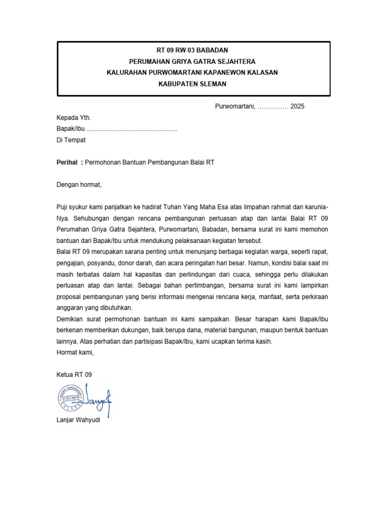 Proposal Perluasan Atap Balai RT09 | PDF
