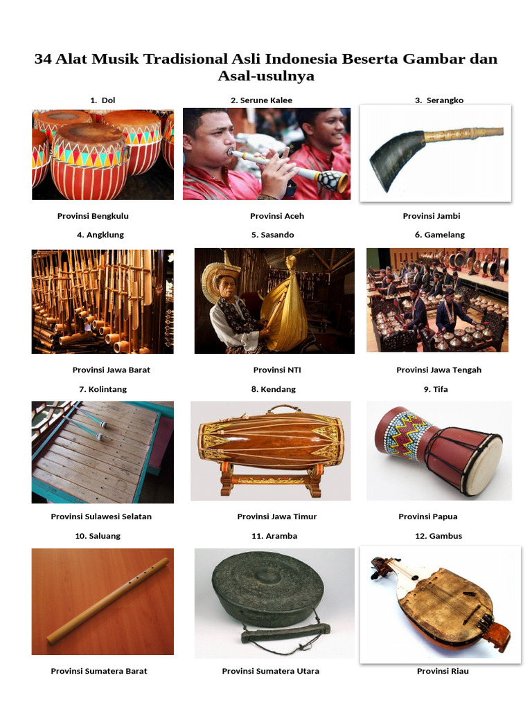 34 Alat Musik Tradisional Indonesia | PDF