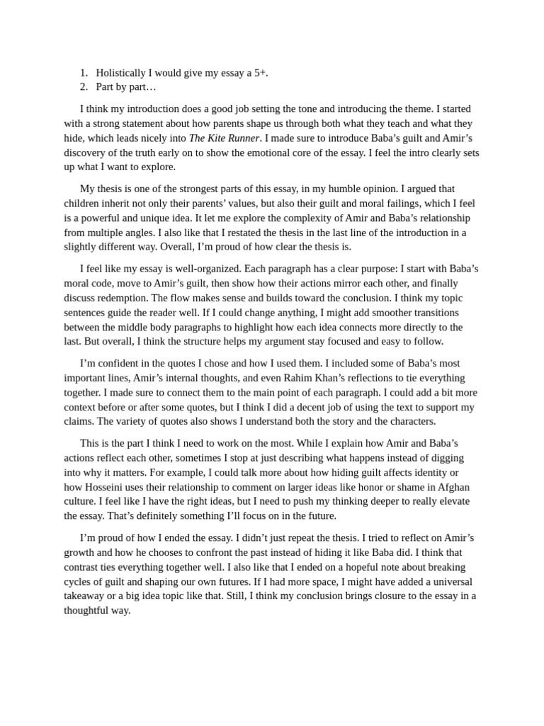 English Kite Runner Reflection | PDF | Essays