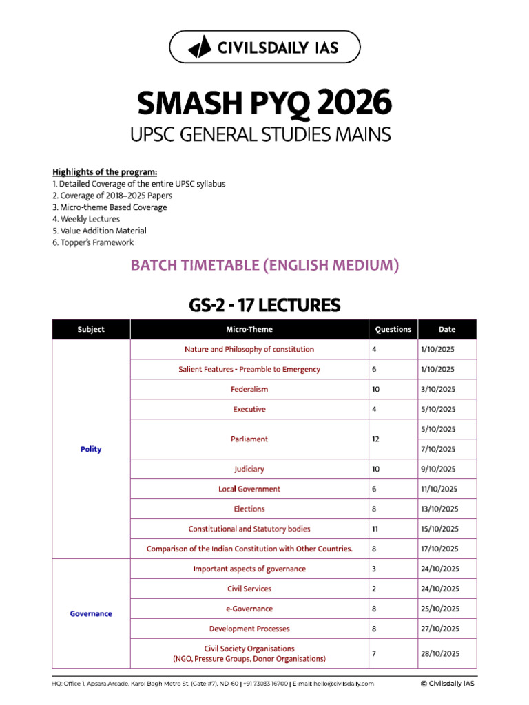 Smash PYQ 2026 - Lec Timetable | PDF
