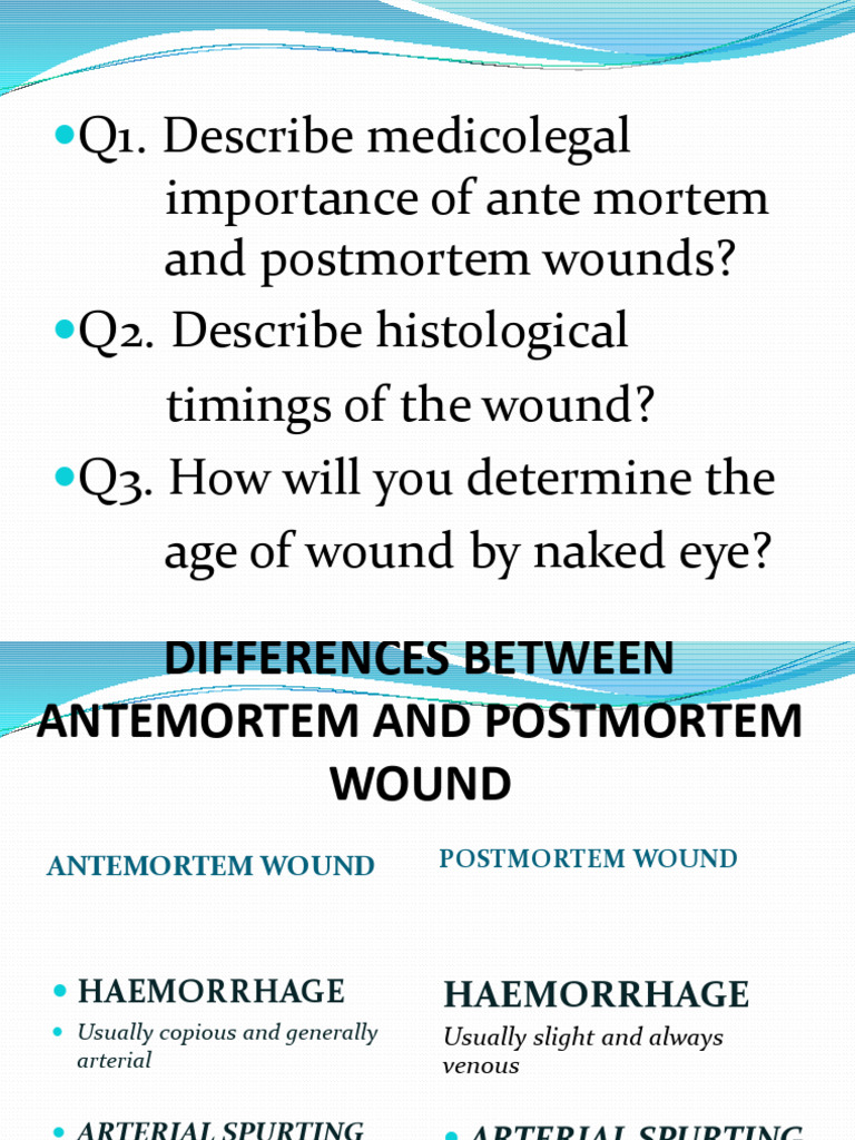 Antemortem vs Postmortem Wounds Analysis | PDF | Wound Healing | Healing