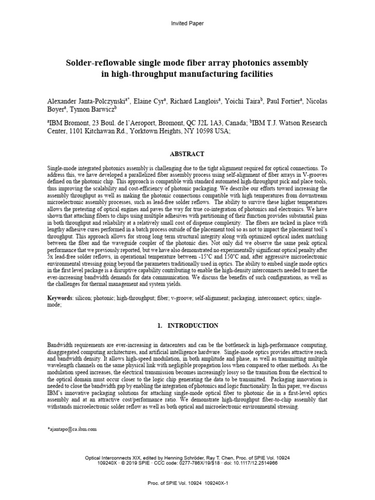 High-Throughput Fiber Array Assembly | PDF | Optical Fiber | Integrated ...