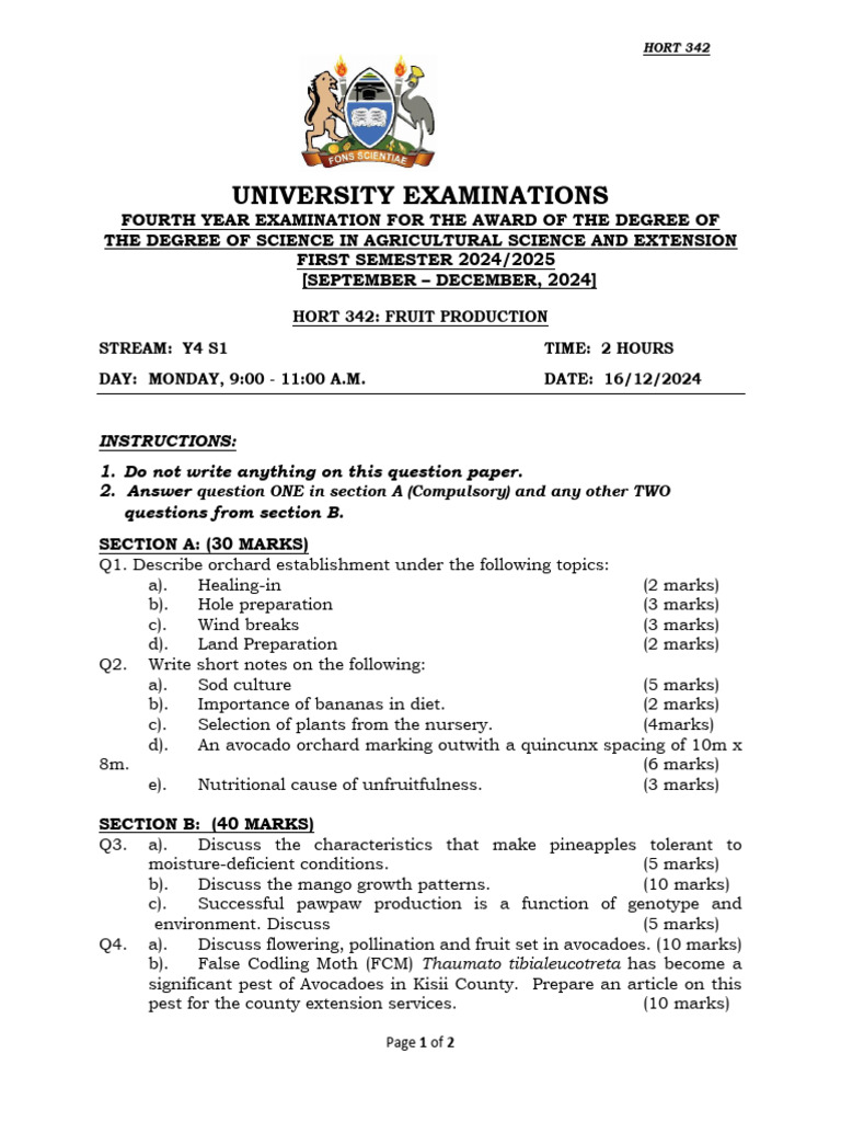 Hort 342 Fruit Production | PDF | Edible Plants | Edible Fruits