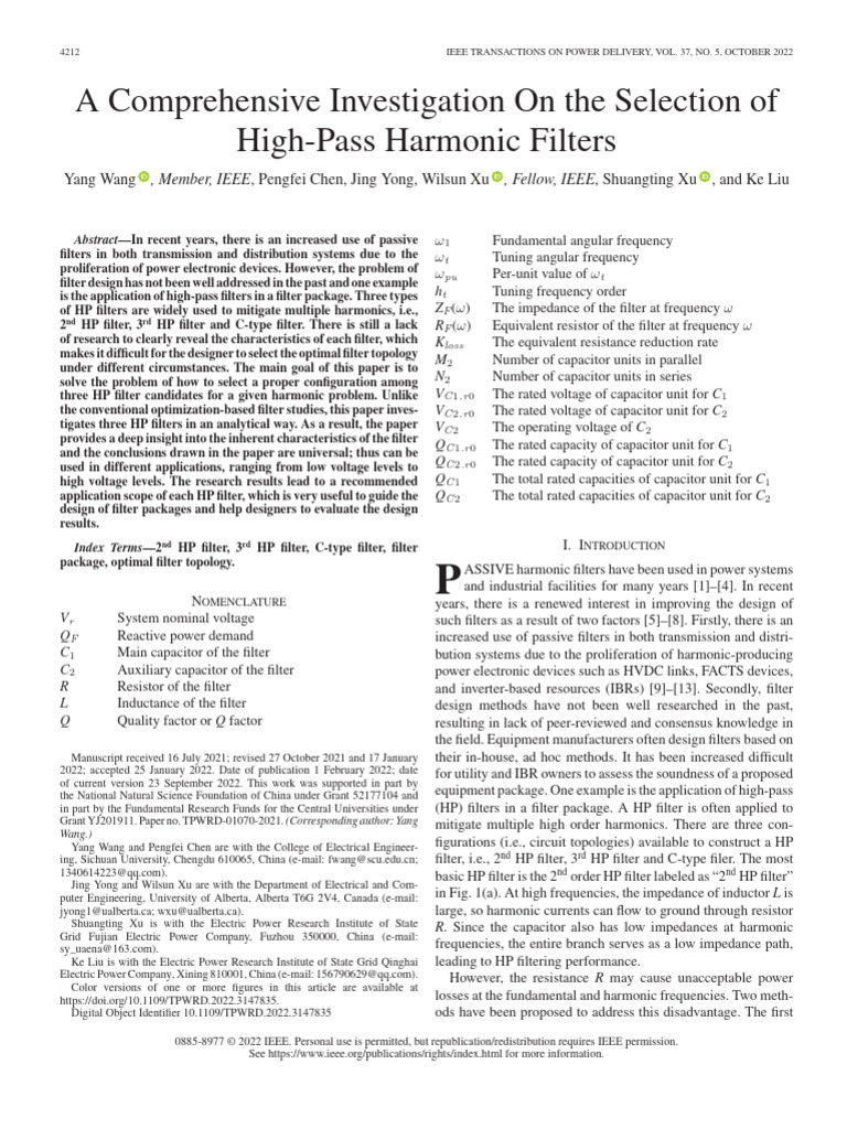 High-Pass Harmonic Filter Selection Guide | PDF | Electronic Filter | Capacitor