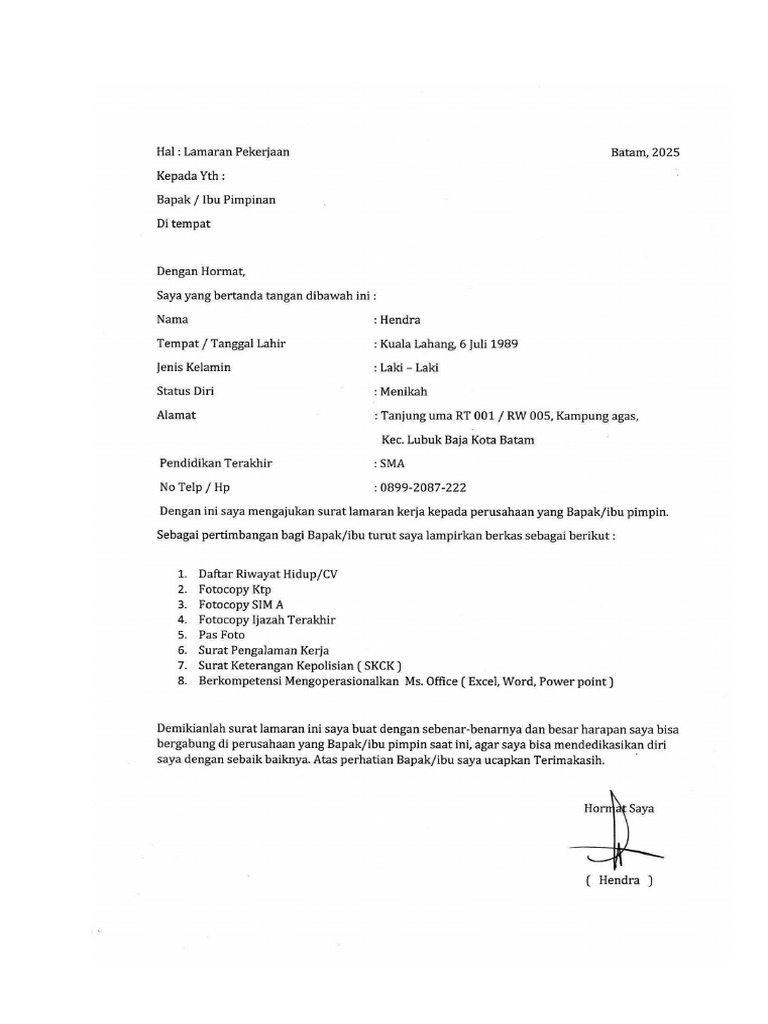 Cv - Lengkap Hendra 2025 PDF-1 | PDF