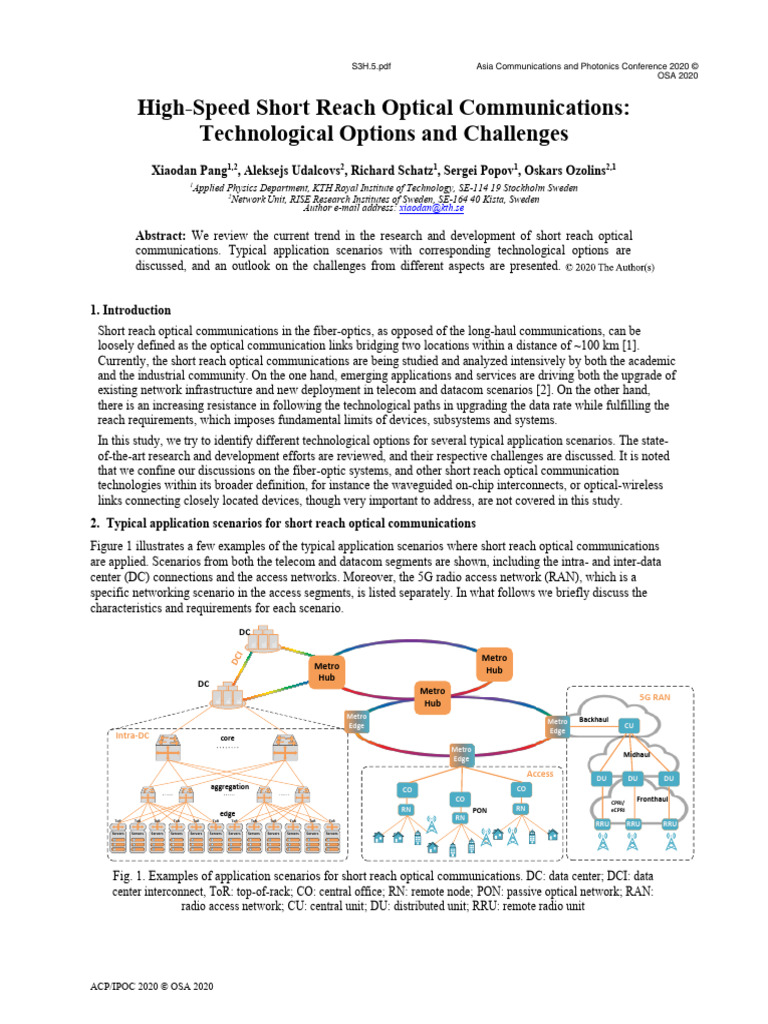 Short Reach Optical Communication Trends | PDF | Computer Network ...