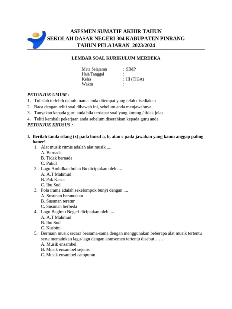 Asesmen Sumatif Sbdp Kls III | PDF