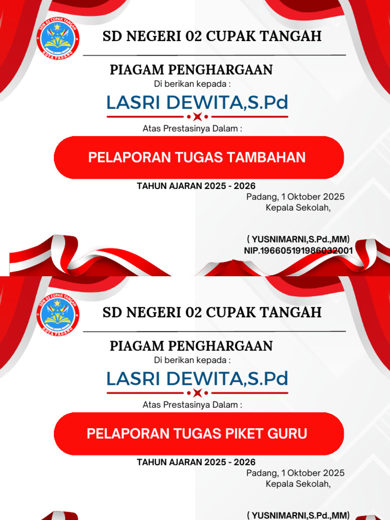 Piagam Penghargaan Lasri Dewita, S.Pd | PDF