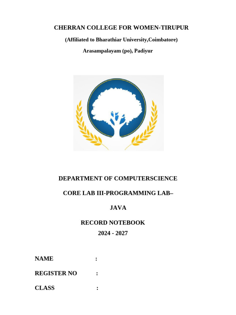 Java Programming Lab Record 2024-2027 | PDF