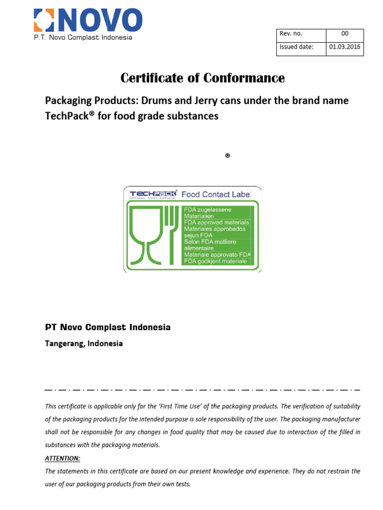 Novo FDA Certificate-For TechPack | PDF