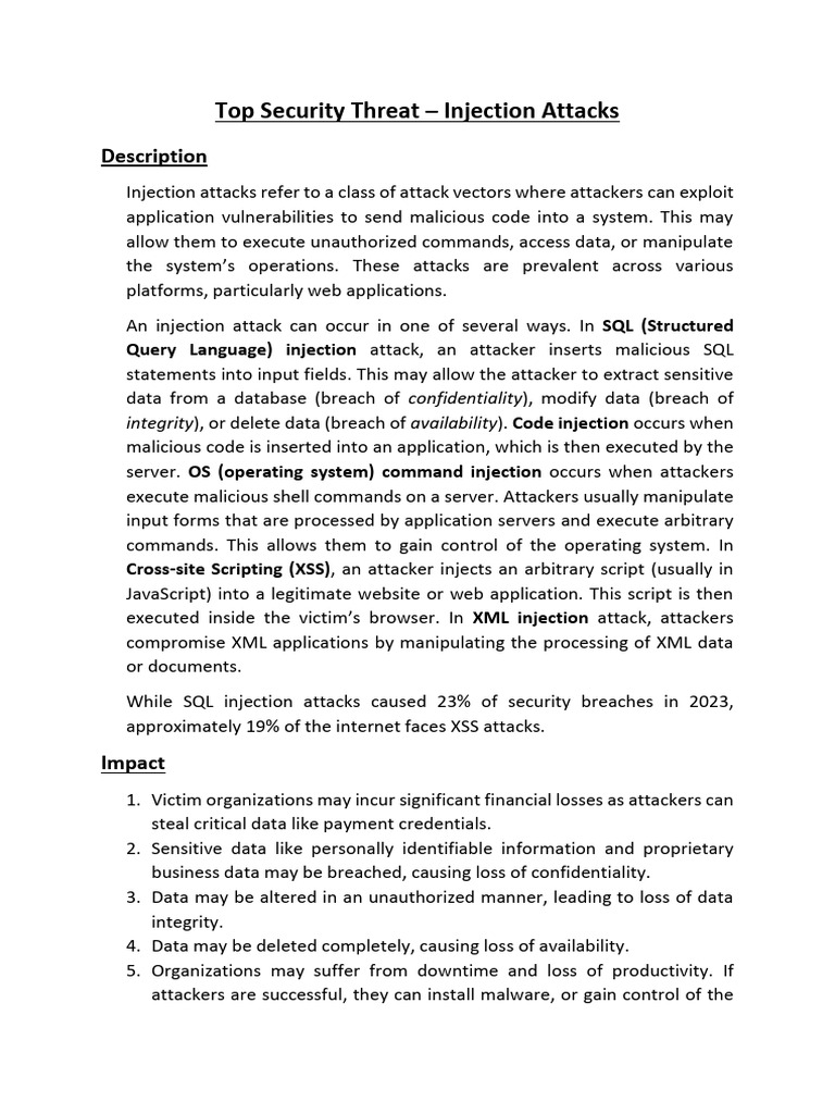 Security Threat - Injection Attacks | PDF | Security | Computer Security